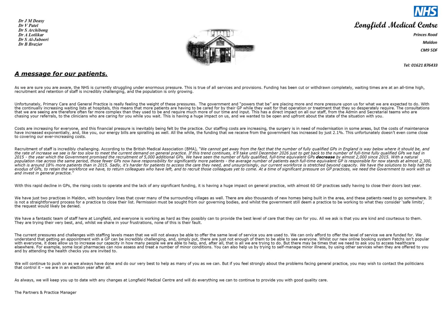 A message for our patients – Longfield Medical Centre